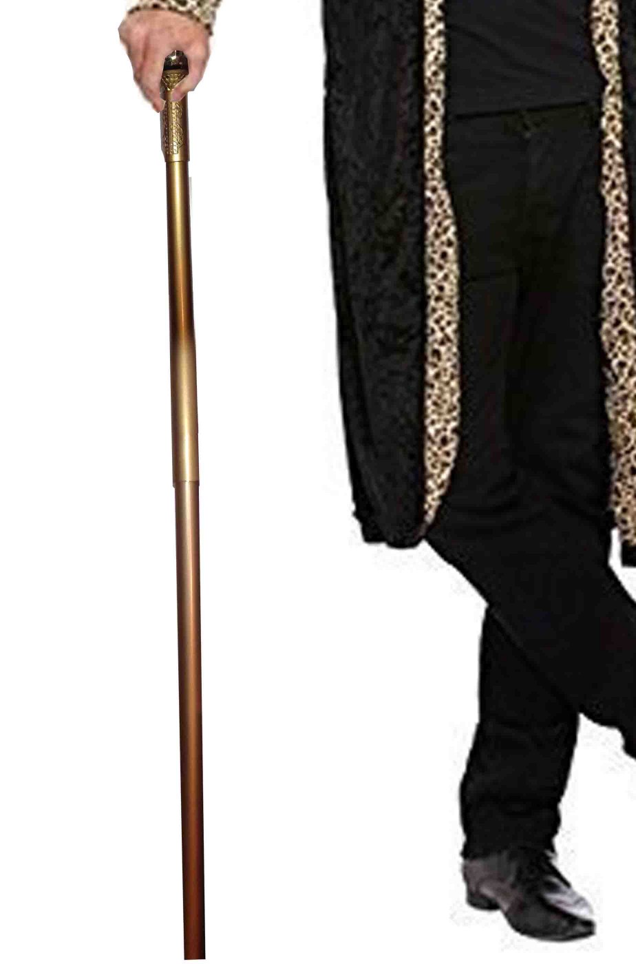 Bastone di carnevale da passeggio da pappone con testa color oro