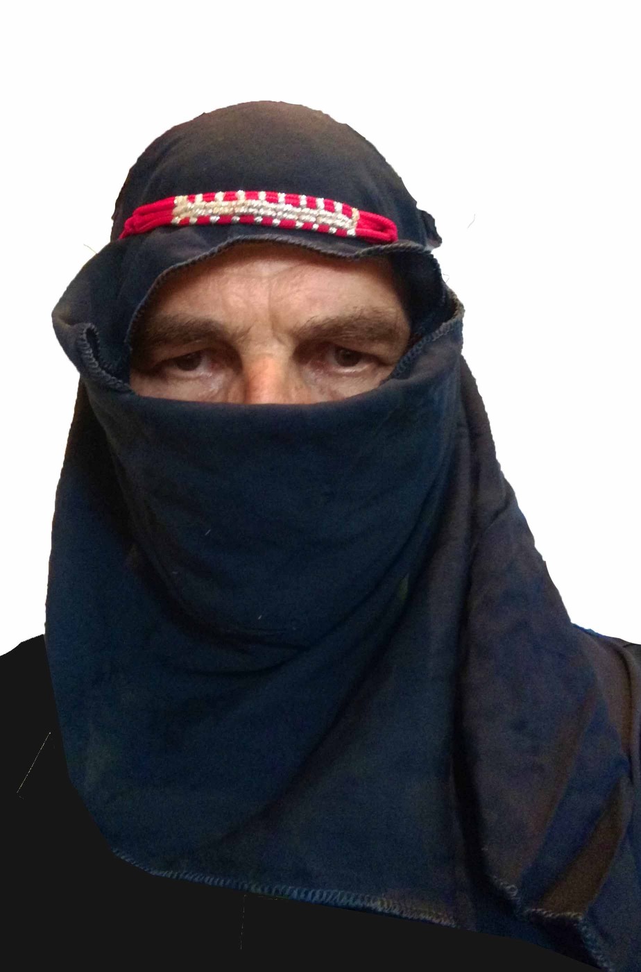 Cappello da sceicco arabo nero Sharif originale con velo e cordino