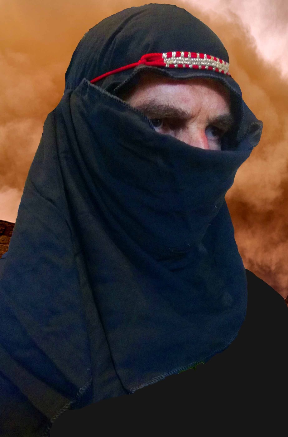 Cappello da sceicco arabo nero Sharif originale con velo e cordino